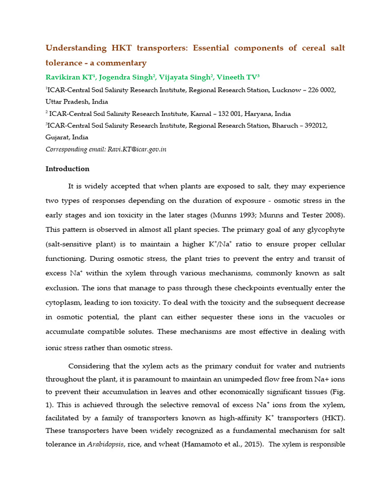 HKT Transporters in Cereal Salt Tolerance | PDF | Quantitative Trait ...
