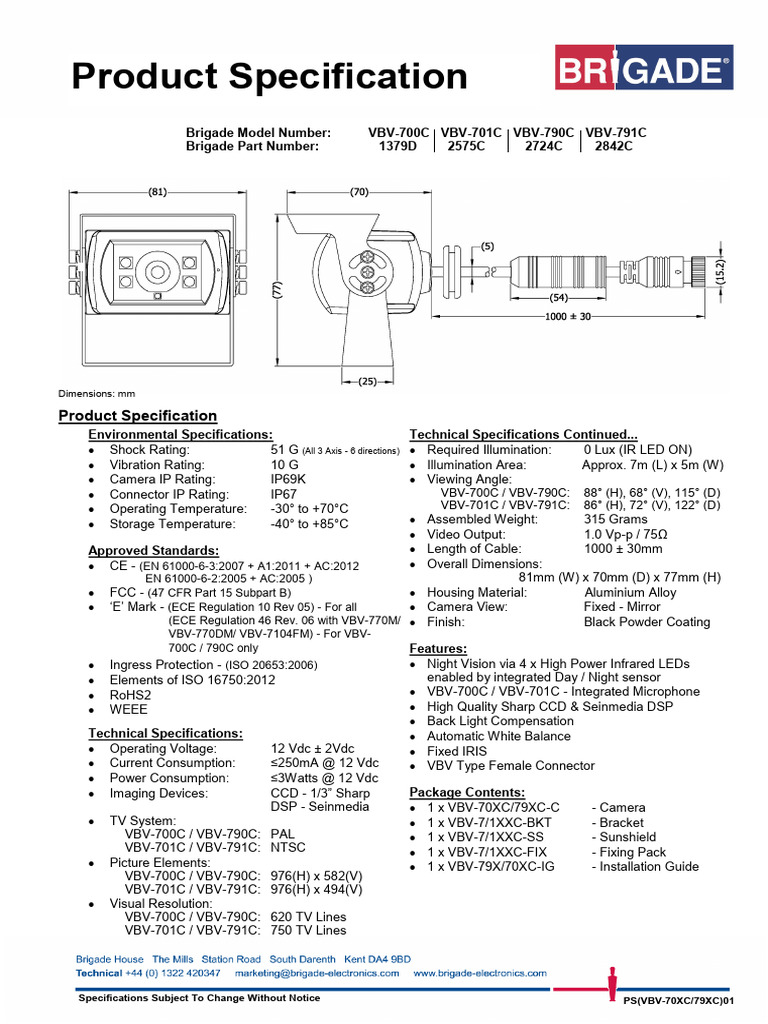 VBV 700 Specification | Download Free PDF | Camera | Infrared