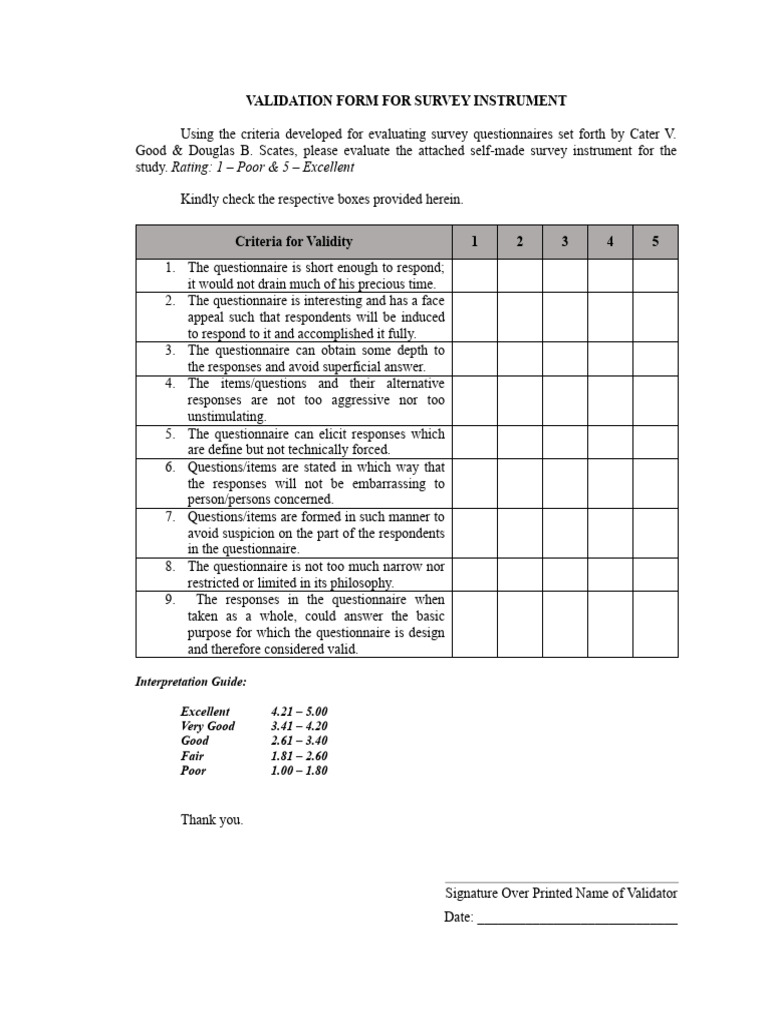 Validation Form For Research Instrument | PDF