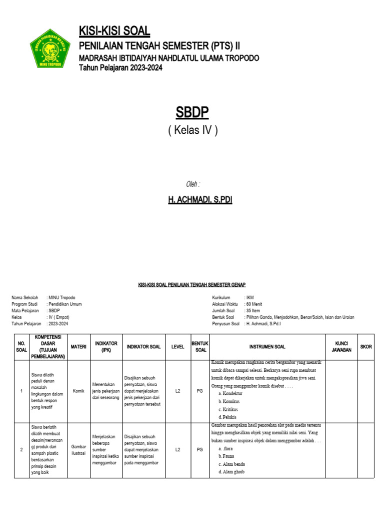 Kisi SBDP PTS SMT 2 | PDF