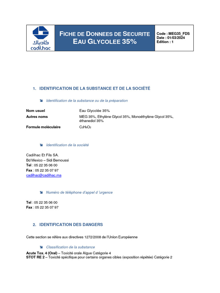 EAU GLYCOLEE 35 Ed1 - FDS | PDF