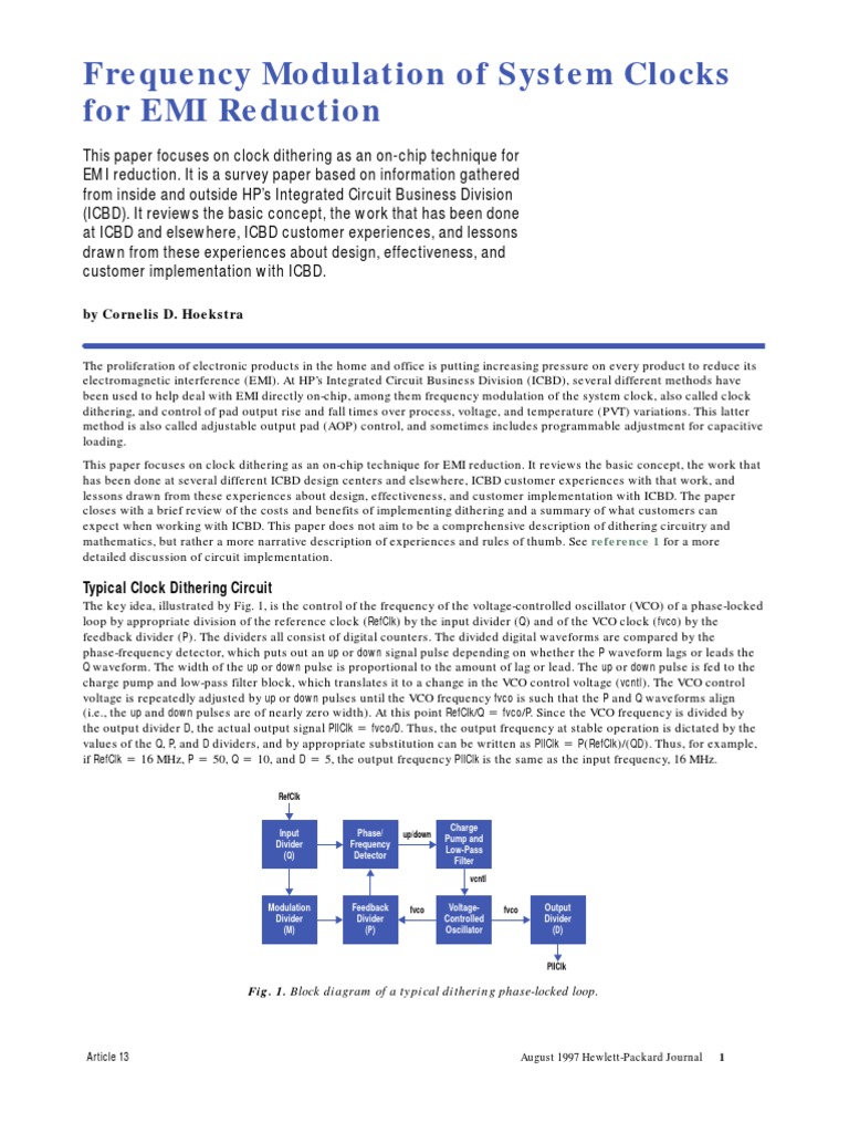 Frequency Modulation of System Clocks For EMI Reduction: by Cornelis D ...