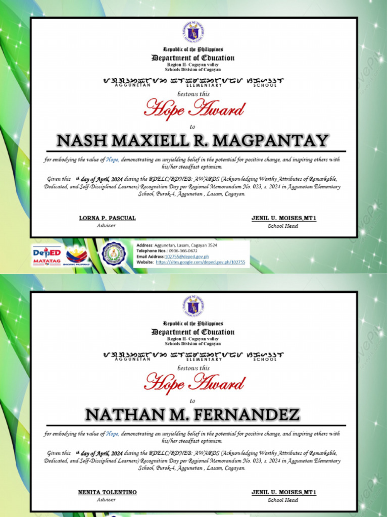 Rdelc Certificate For March Hope | PDF | Wellness