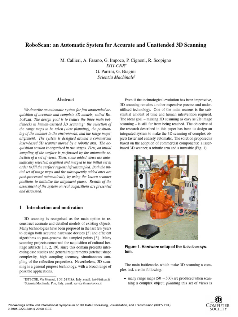 Roboscan An Automatic System For Accurate and Unattended 3d Scan | PDF | Image Scanner ...