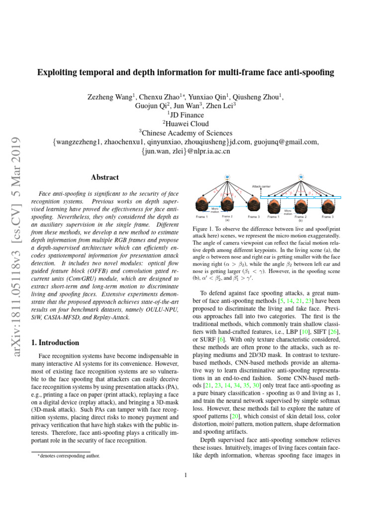 Exploiting Temporal and Depth Information For Multi-Frame Face Anti-Spoofing | PDF