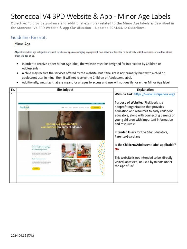 Stonecoal V4 Minor Age Guidelines | PDF | Childhood | Human Life Stages