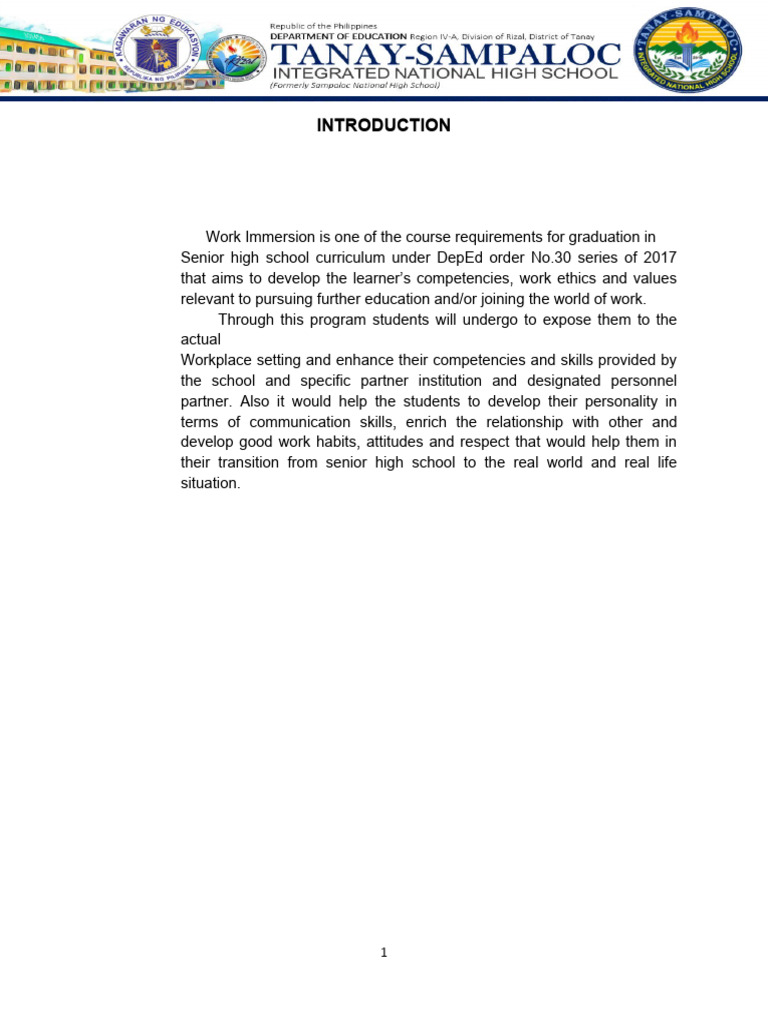 Work Immersion Experience at Tsinhs | PDF | Learning