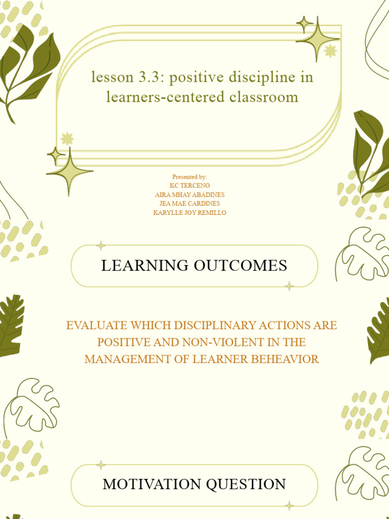 Lesson 3.3 Positive Discipline in Learners Centered Classroom | PDF | Disciplines | Teachers