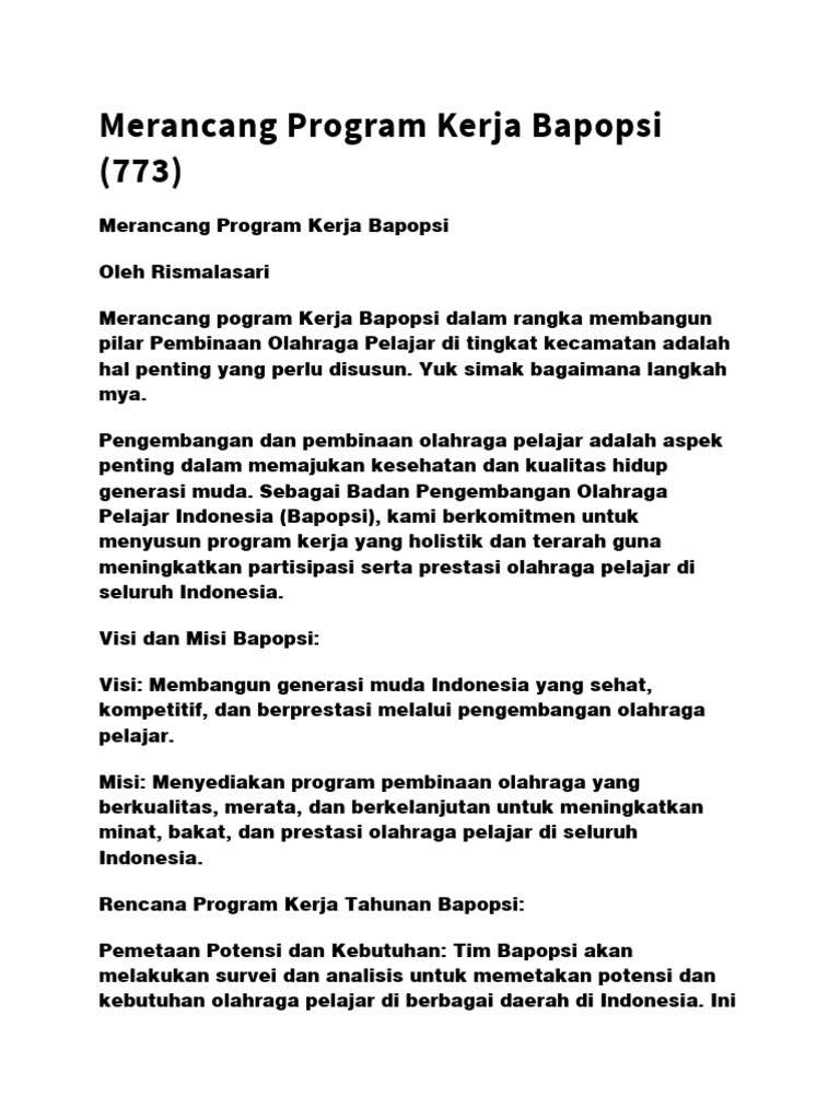 Merancang Program Kerja Bapopsi | PDF