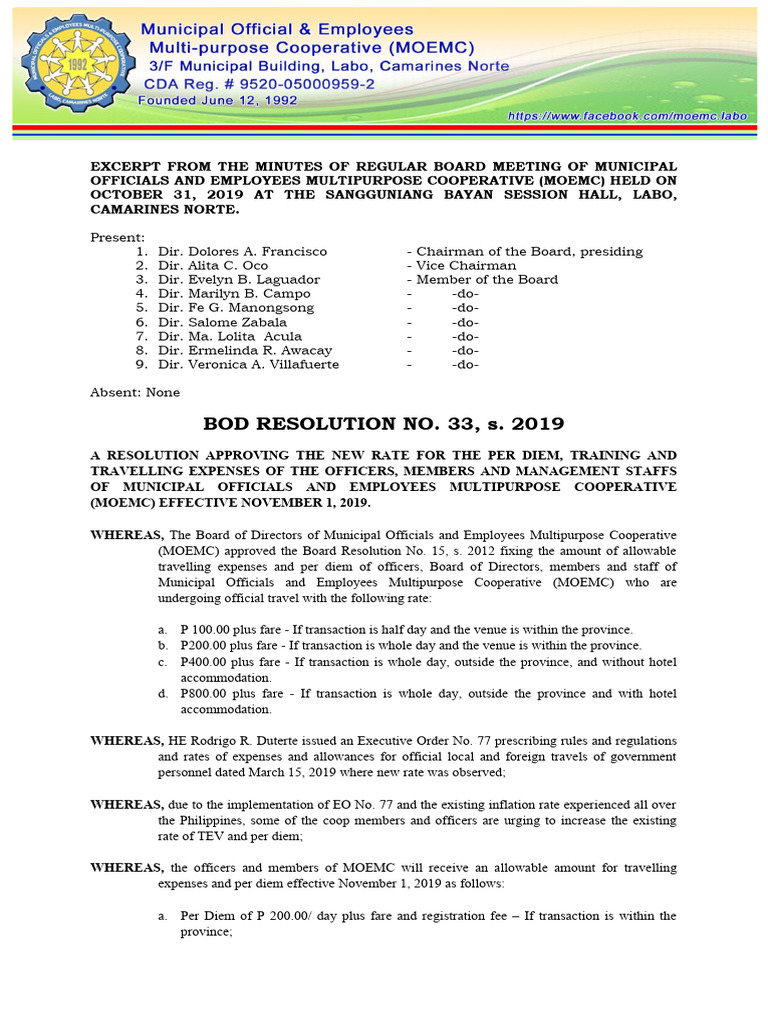 Resolution No. 33 S. 2019 Training Allowance | Download Free PDF | Per ...