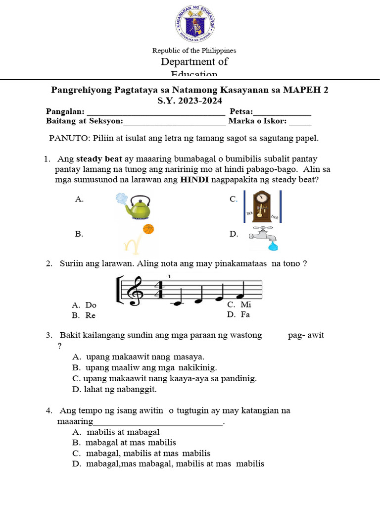 RAT_MAPEH_Grade-2 | PDF