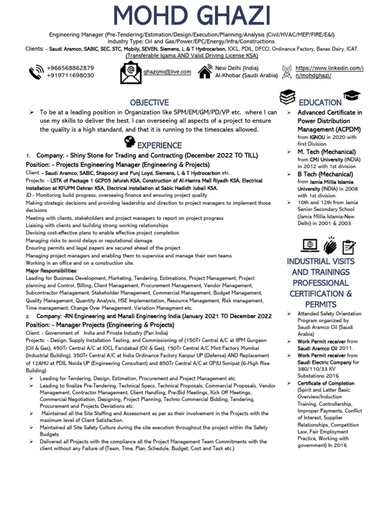 BABA CV & Degree & Exp - Pages-Compressed | PDF | Duct (Flow) | Project Management