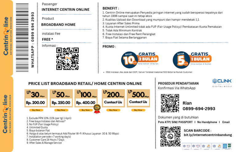 Paket Internet Centrin Online 2023 | PDF