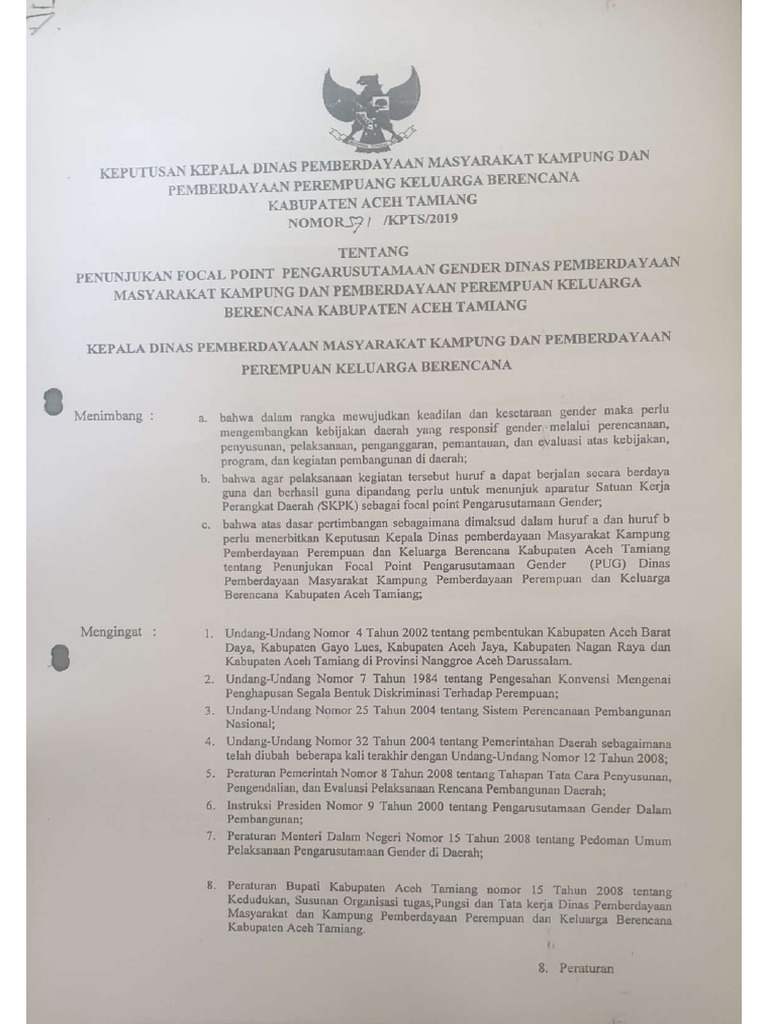 SK Penunjukan Focal Point Pengarustamaan Gender | PDF