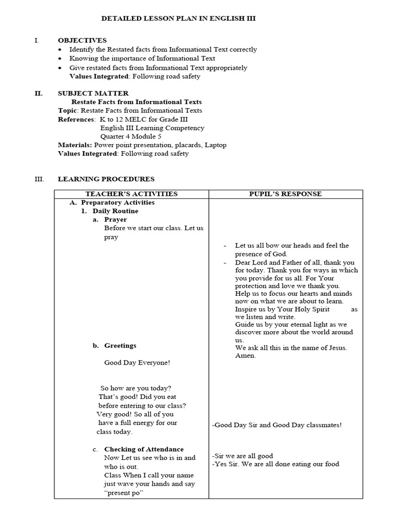 Redell - Detailed-LessonPlan-in-English-3 | PDF | Adjective | Traffic