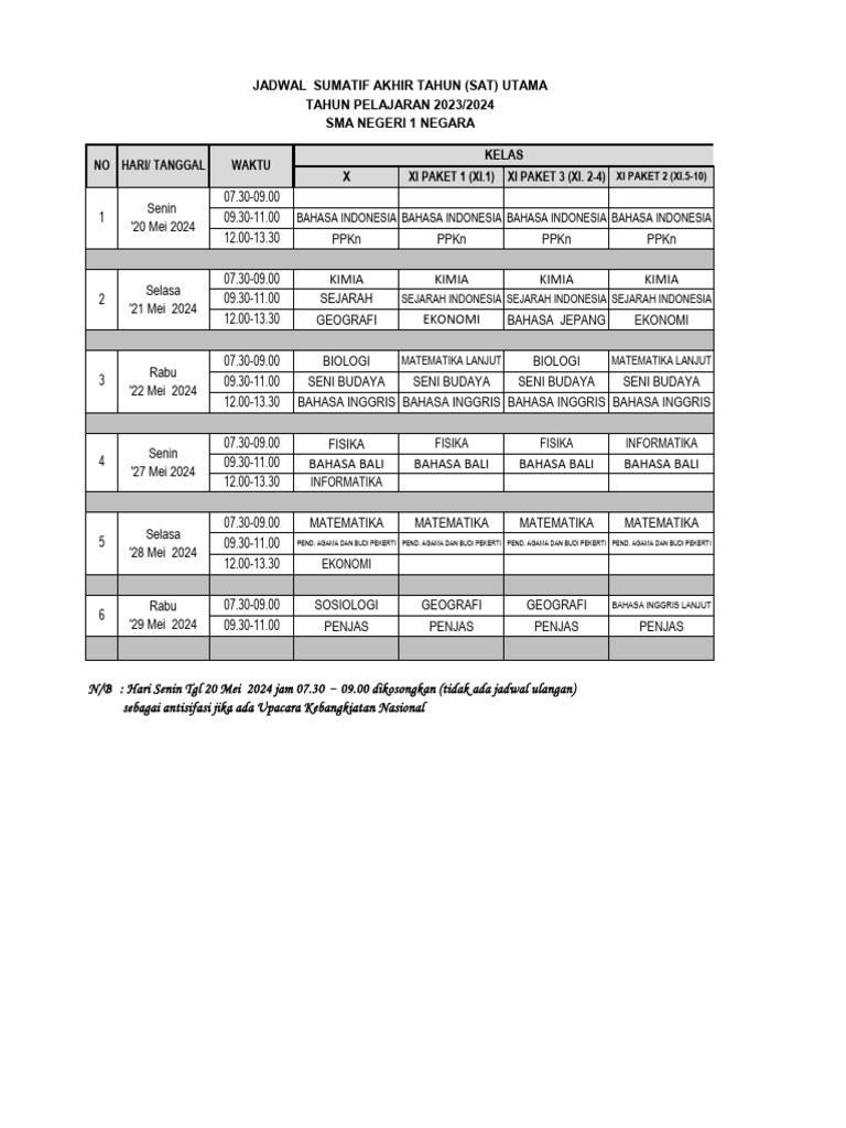 Jadwal Pat 2024 | PDF