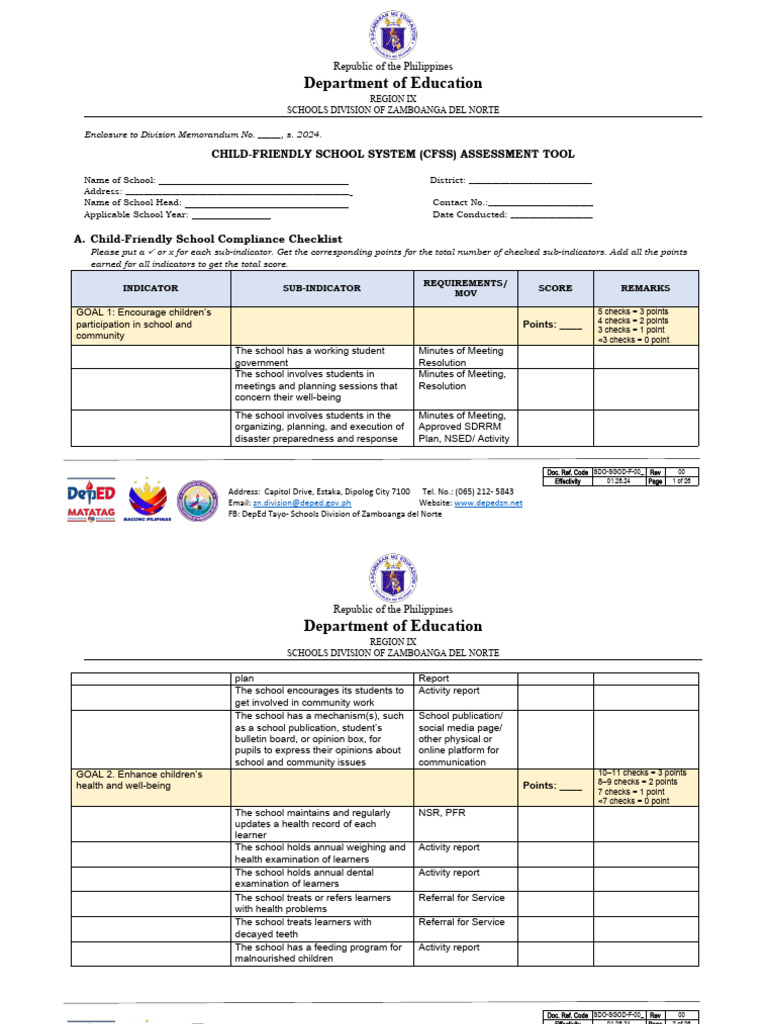 Child-Friendly School Assessment Tool | PDF