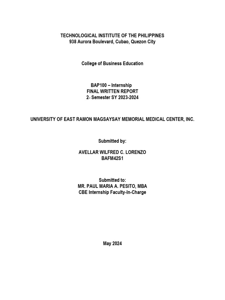 Bap 100 Final Report Lorenzo | Download Free PDF | Internship | Job Hunting