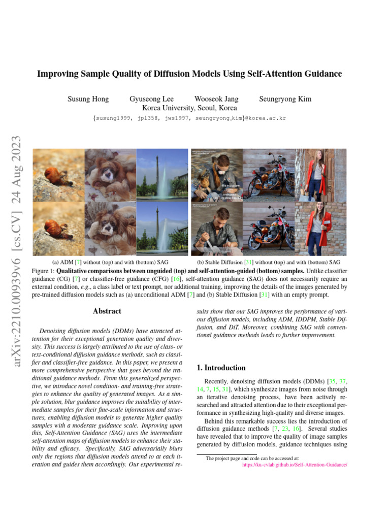 Improving Sample Quality of Diffusion Models Using Self-Attention Guidance | Download Free PDF ...