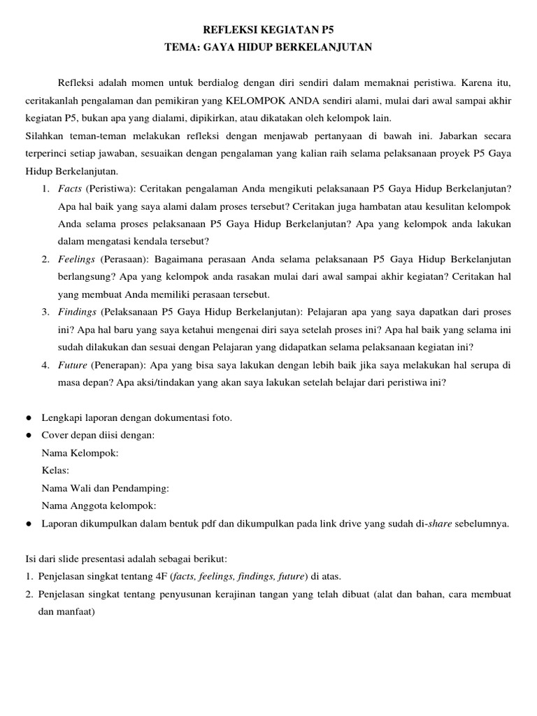 Refleksi Kegiatan P5 Gaya Hidup Berkelanjutan | PDF | Karier ...