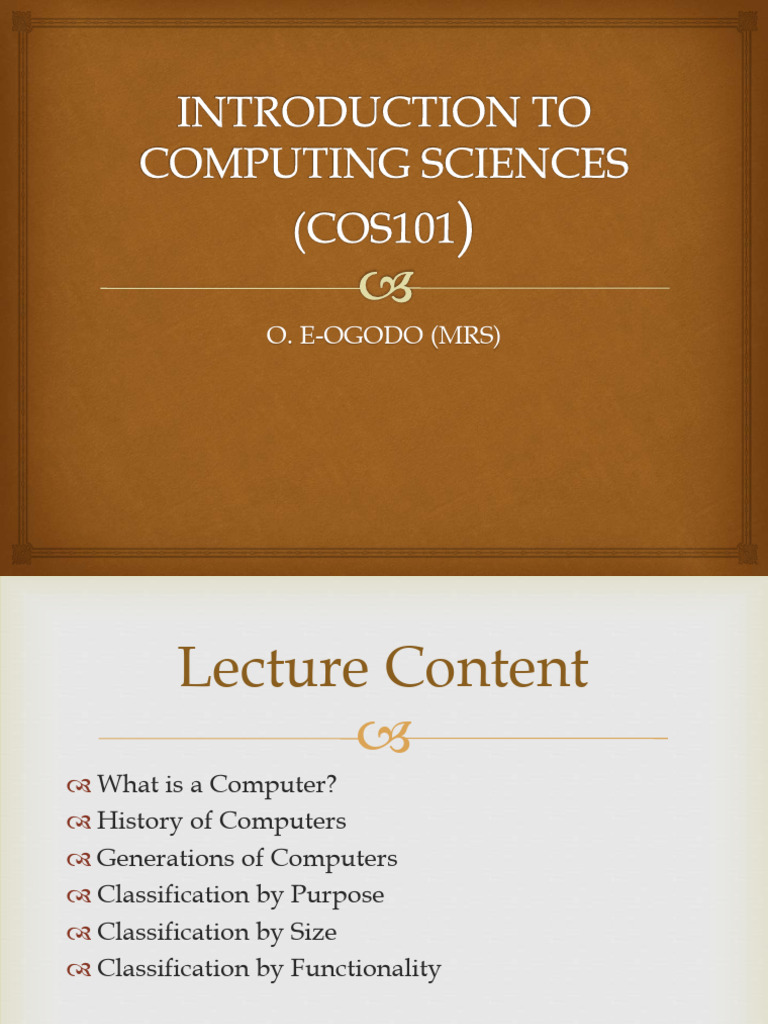 INTRODUCTION TO COMPUTING SCIENCES (COS101) Lec1 | PDF | Personal Computers | Microcomputers