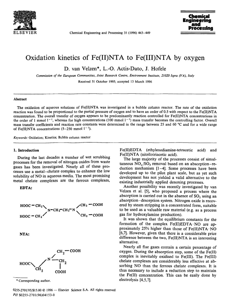 Fe (II) NTA To Fe (III) NTA by Oxygen | PDF | Chemical Kinetics | Iron