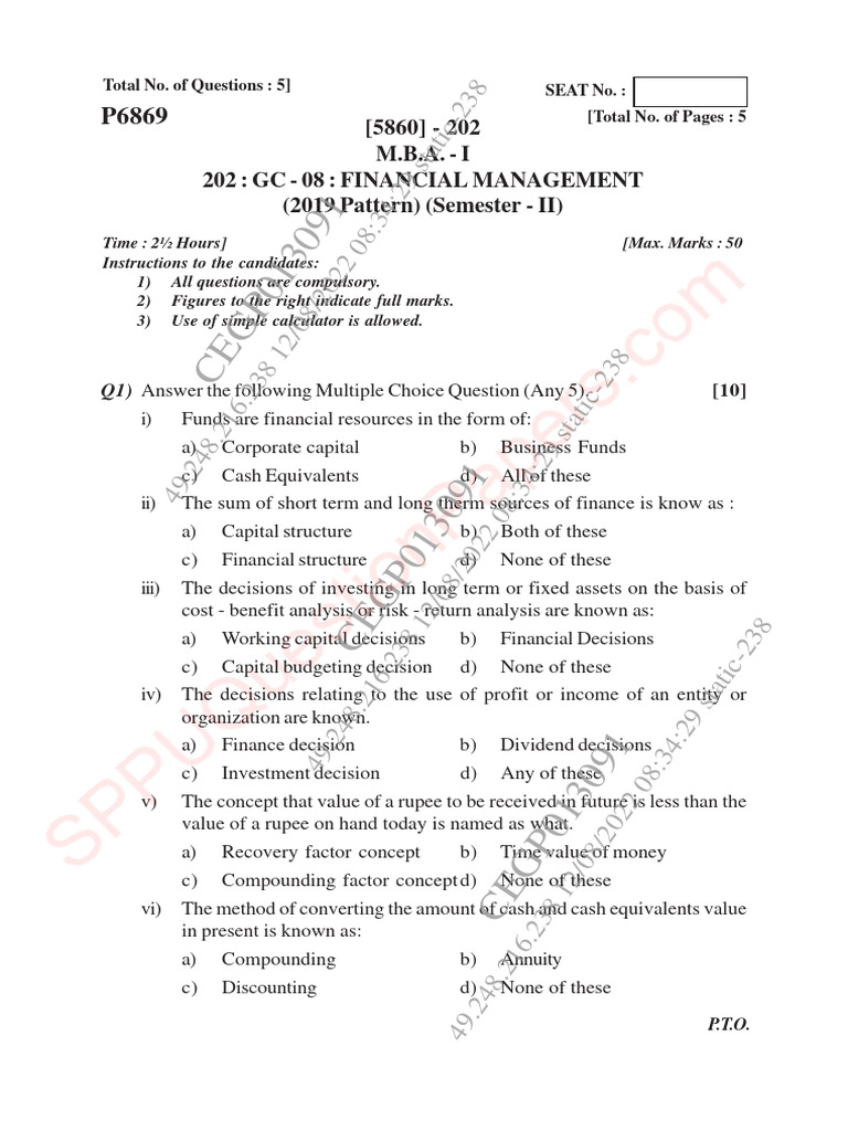 Postgraduate-Pg Mba Semester-2 2022 May Financial-Management-Pattern-2019 | PDF | Balance Sheet ...