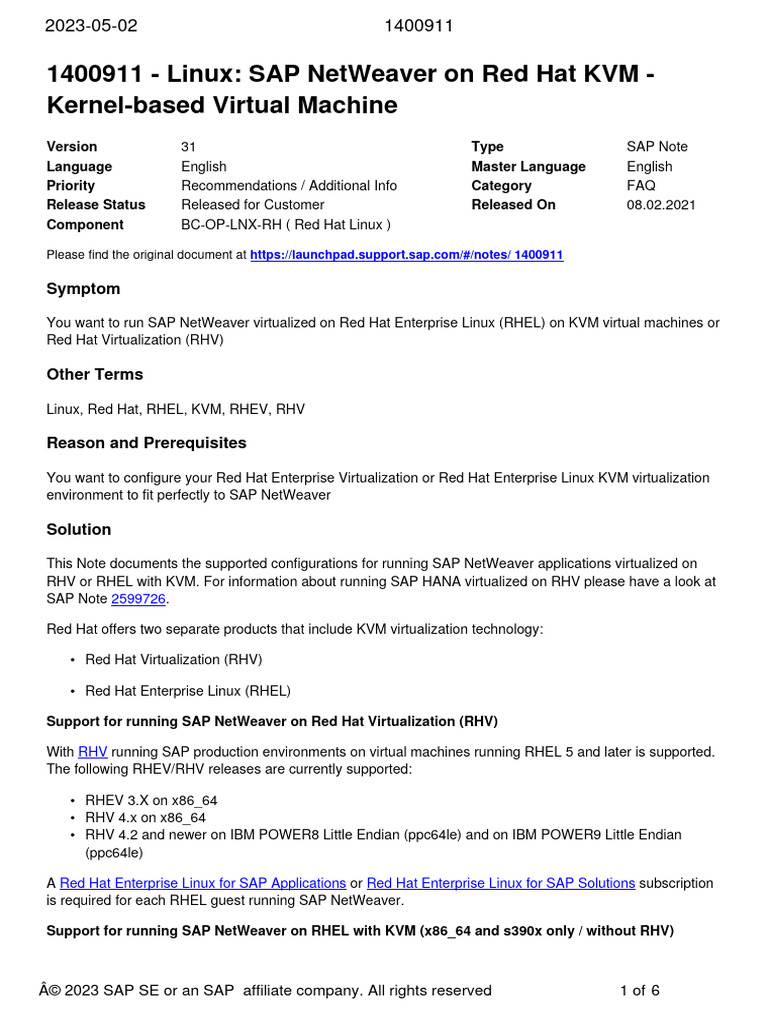 Linux: Sap Netweaver On Red Hat KVM - Kernel-Based Virtual Machine ...