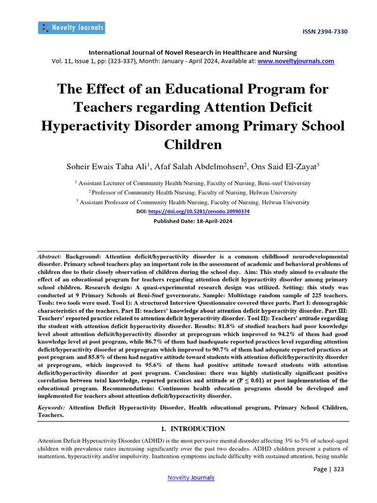 The Effect of An Educational Program For Teachers Regarding Attention Deficit Hyperactivity ...