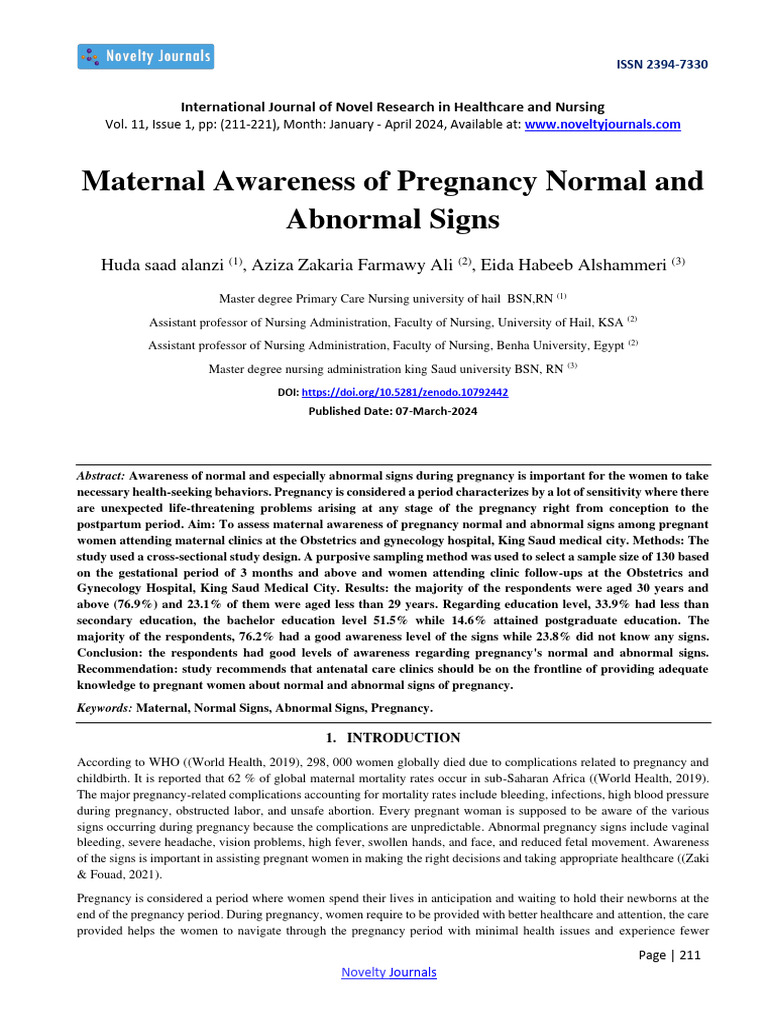 Maternal Awareness of Pregnancy Signs | PDF | Pregnancy | Maternal Death