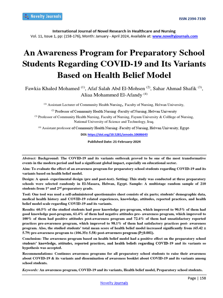 An Awareness Program For Preparatory School Students Regarding COVID-19 ...