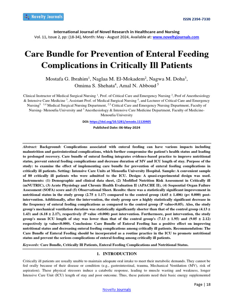 Care Bundle For Prevention of Enteral Feeding Complications in ...