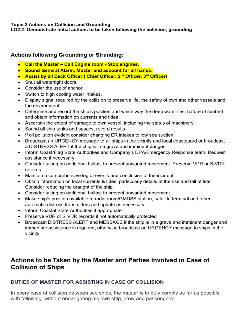 Topic 2 Actions On Collision And Grounding Pdf Ships Shipping