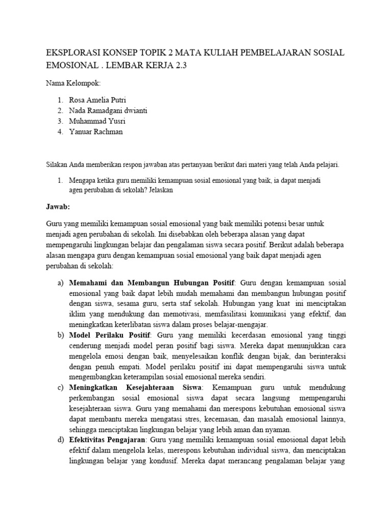Eksplorasi Konsep Topik 2 Mata Kuliah Pembelajaran Sosial Emosional | PDF