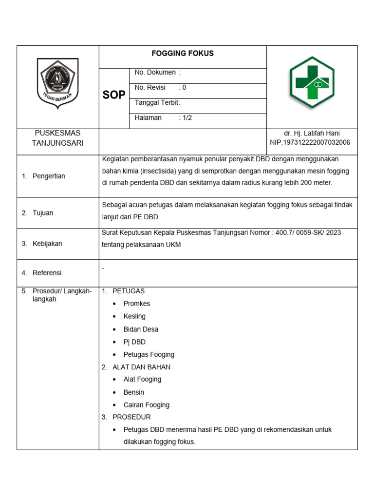 SOP FOGGING - Acep | PDF | Teknologi & Rekayasa