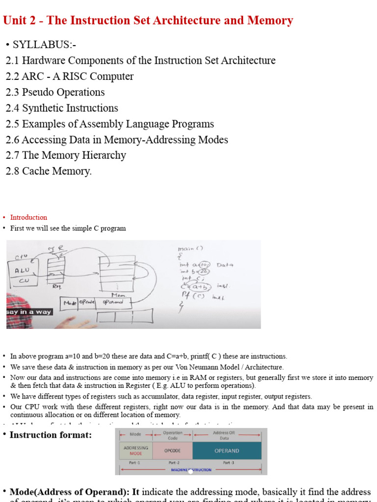 UNIT-II PPT (1) | PDF | Computer Data Storage | Assembly Language
