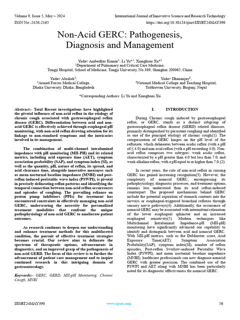 Non-Acid GERC: Pathogenesis, Diagnosis and Management | PDF ...