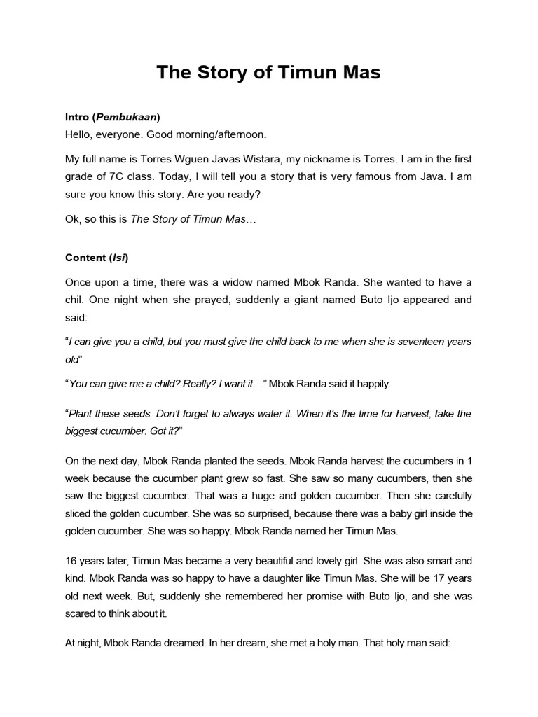 The Story of Timun Mas | PDF