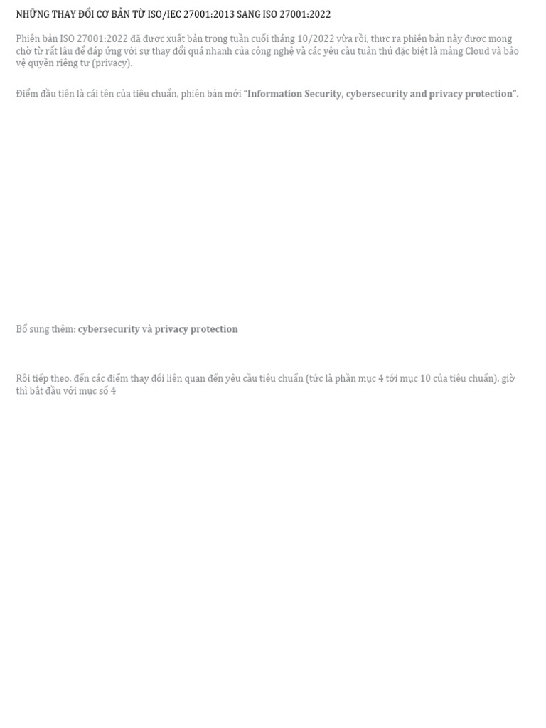 NH NG Thay Đ I Cơ B N T Iso 27001-2013 Sang Iso 27001-2022 | PDF