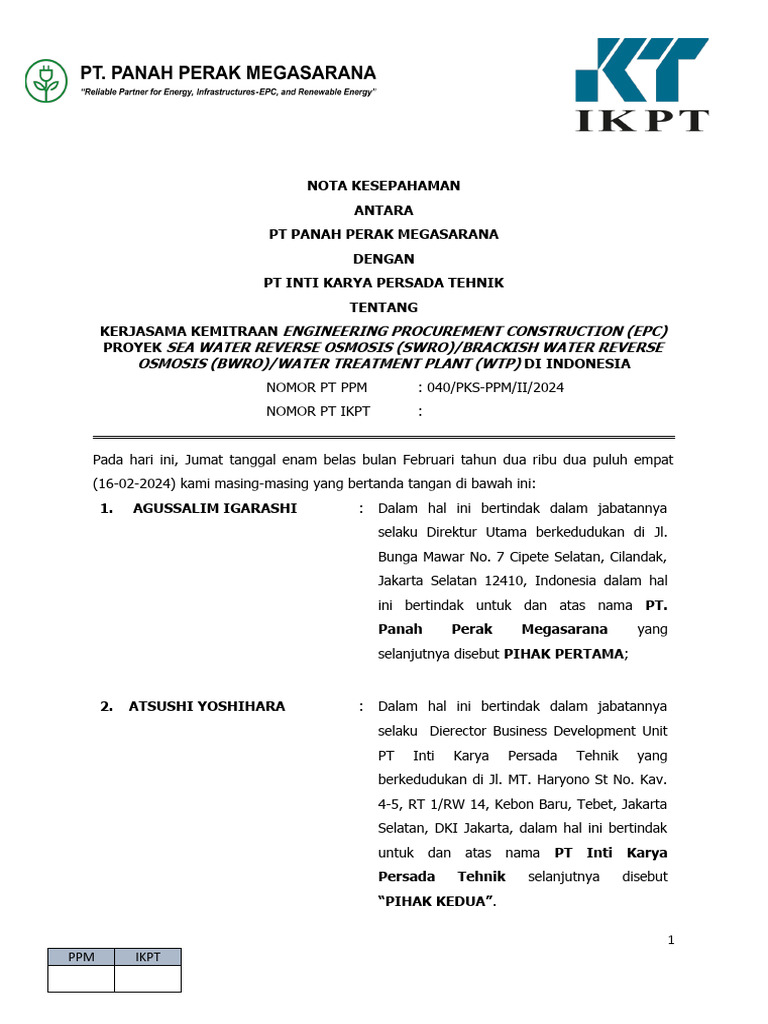 Kerjasama EPC Proyek SWRO di Indonesia | PDF