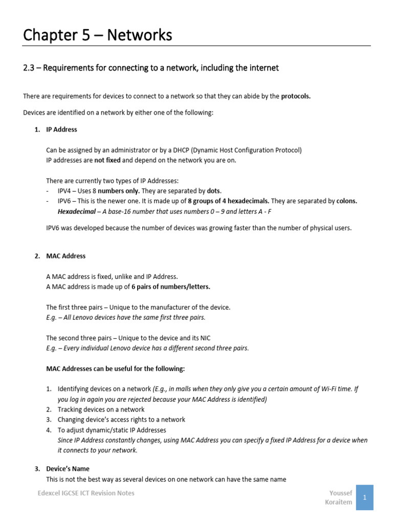 ICT - Chapter 5 - Revision Notes | PDF | Computer Network | Ip Address ICT - Chapter 5 - Revision Notes | PDF | Computer Network | Ip Address