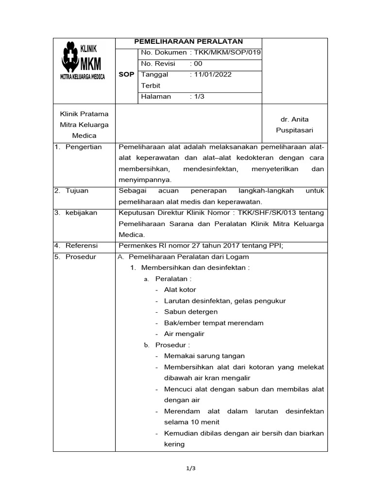 1.3.3 Sop Pemeliharaan Peralatan | PDF
