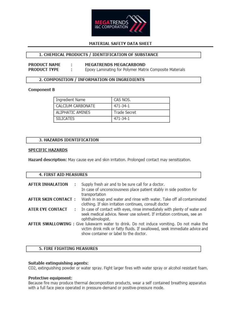Megacarbond Component B MSDS | PDF | Personal Protective Equipment ...