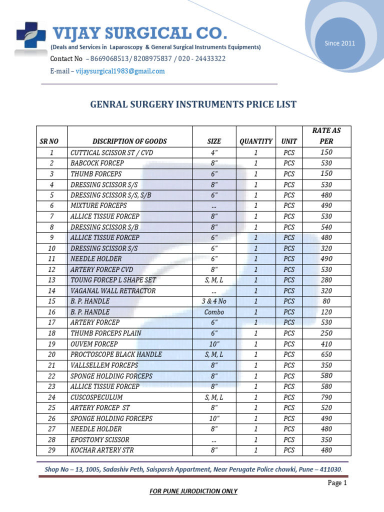 Open Instruments Price List | PDF | Surgery | Surgical Specialties