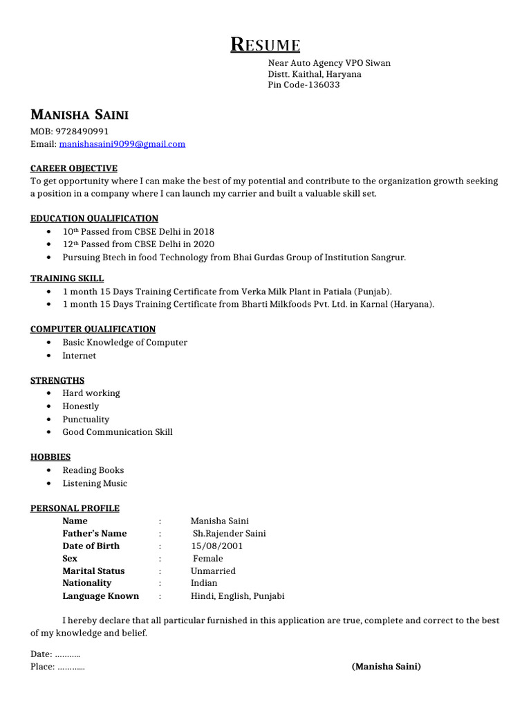 Resume Manisha Saini (2) | PDF