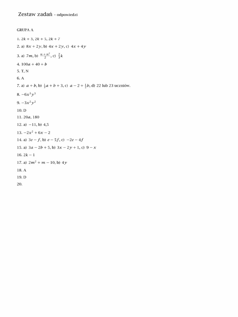 Zad Przed Klas - Odp | PDF