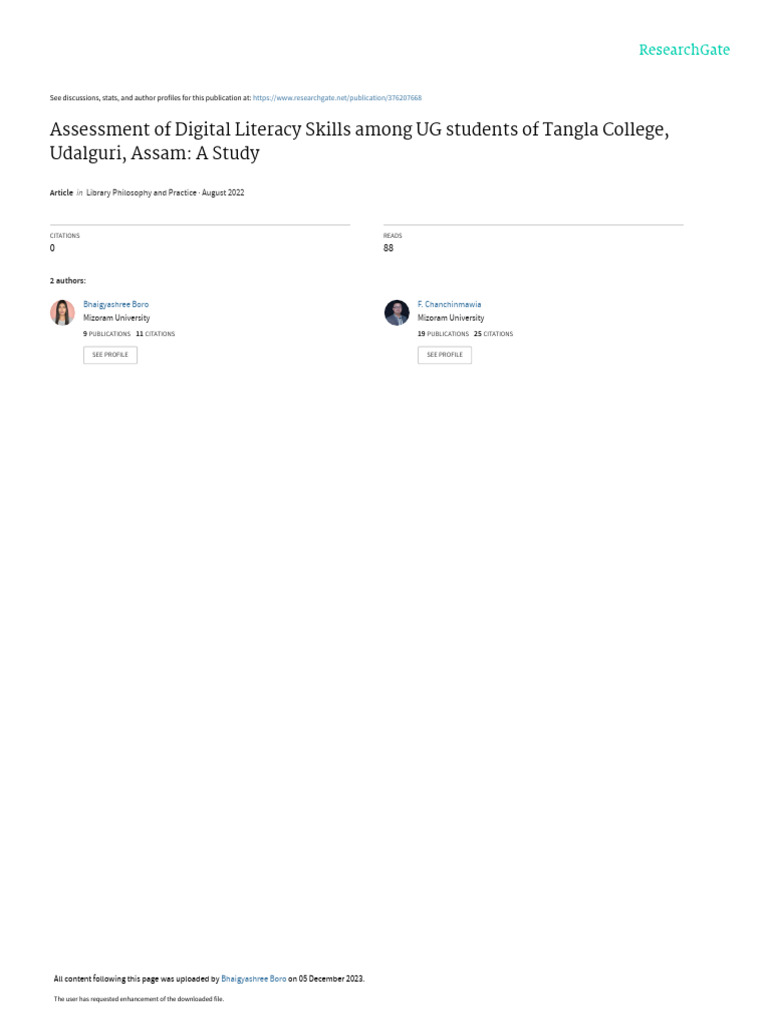 Digital Literacy Assessment in UG Students | PDF | Information And ...