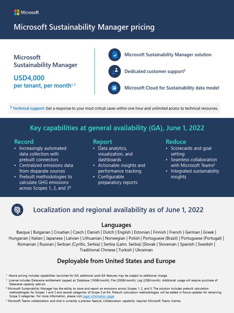 Microsoft Sustainability Manager Pricing Datasheet | PDF | Microsoft | Cloud Computing
