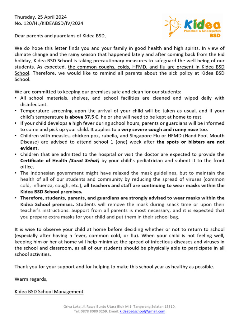 Health Awareness Letter | PDF | Common Cold | Influenza