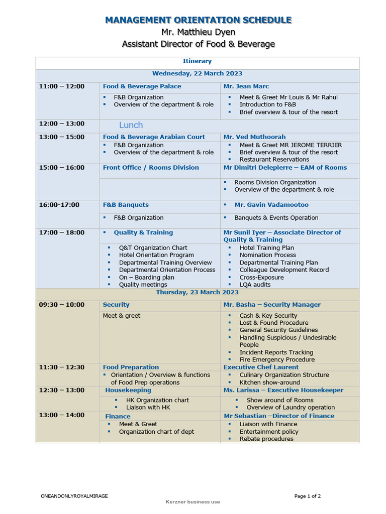 Management Orientation Schedule - Matthieu Dyen | PDF | Business